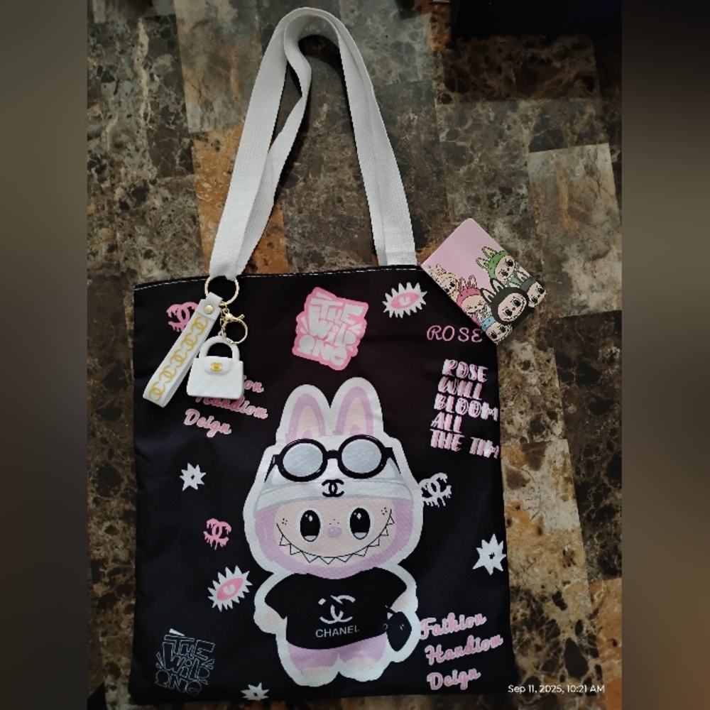 Labubu Cute Chanel Fashion Black&White Tote Bag with … - Gem